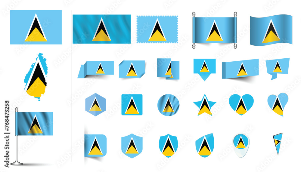 set of Saint Lucia flag, flat Icon set vector illustration. collection ...