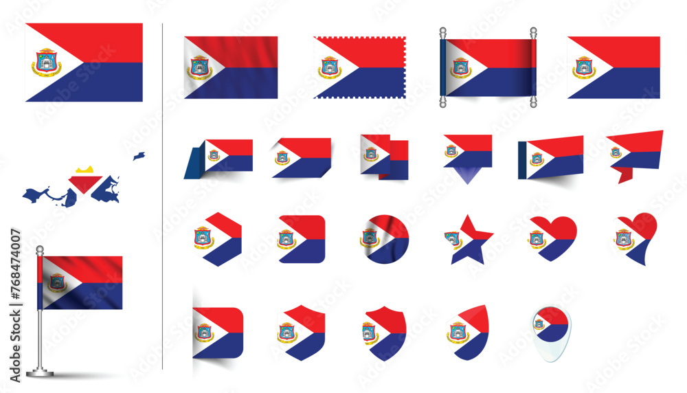 set of Saint Martin flag, flat Icon set vector illustration. collection ...