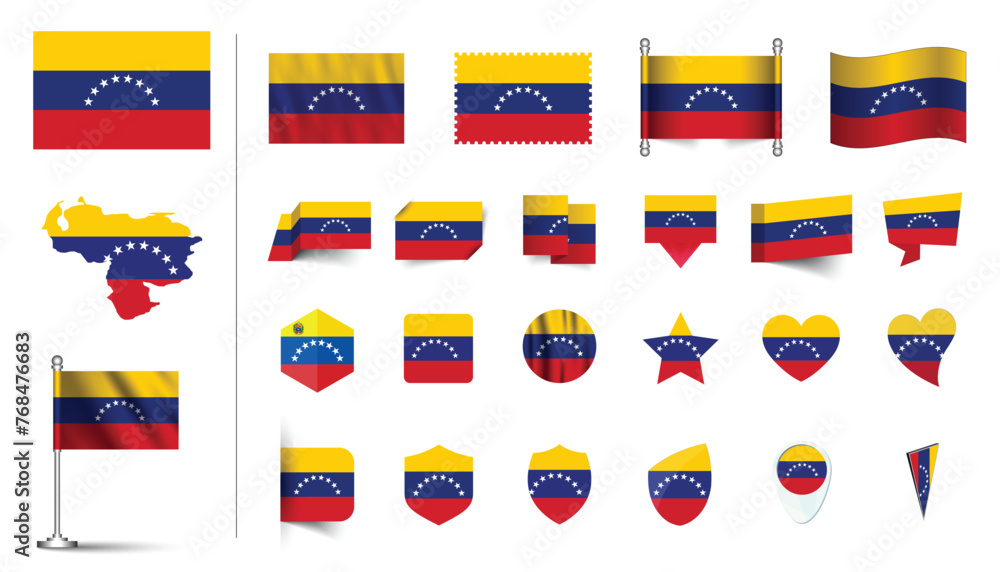 set of Venezuela flag, flat Icon set vector illustration. collection of ...