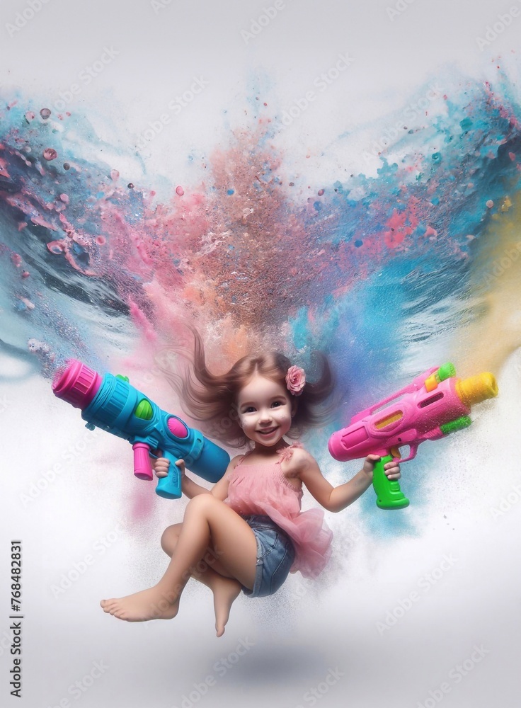 Boys, girls, fat kids playing with water guns, Songkran Day, Water ...