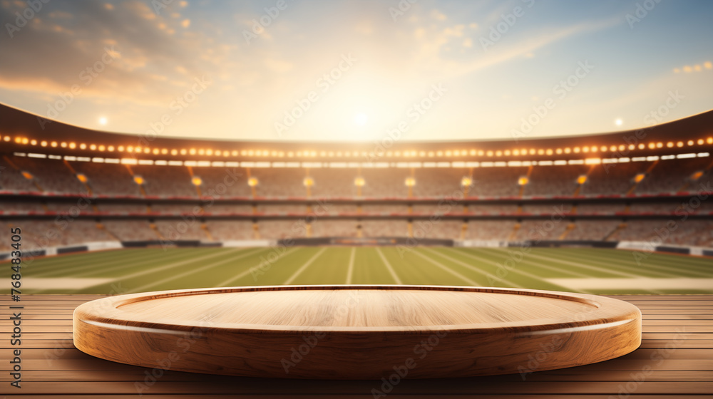 Round pedestal podium stage backdrop with football stadium on the ...