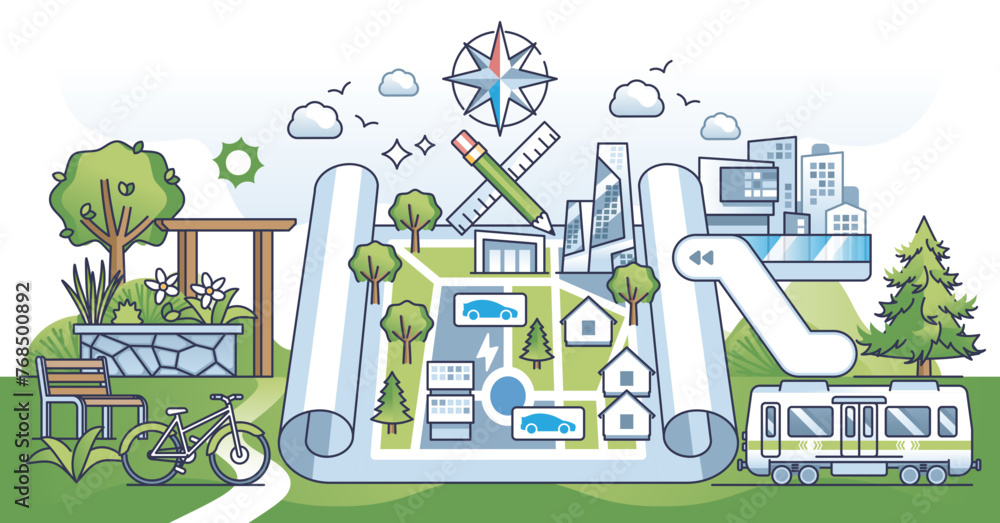Urban planning with green and sustainable city infrastructure outline ...