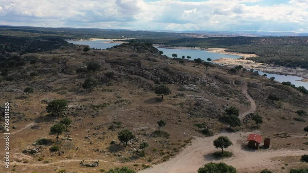 drone flight over a Celtic oppidum from the Iron Age visualizing part ...