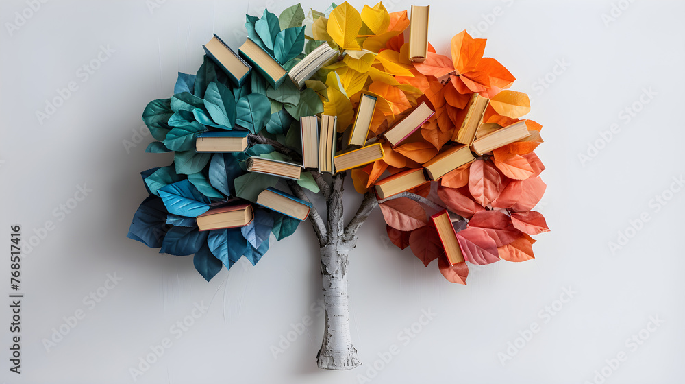 Tree with books like leaves, representing literacy and education, with ...