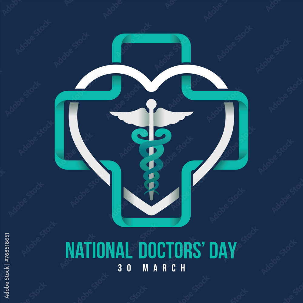 National doctors' day - Medical doctor symbol in white line heart cross ...