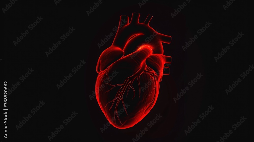 a red human heart silhouette against a black background. This powerful ...