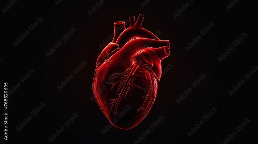 a red human heart silhouette against a black background. This powerful ...