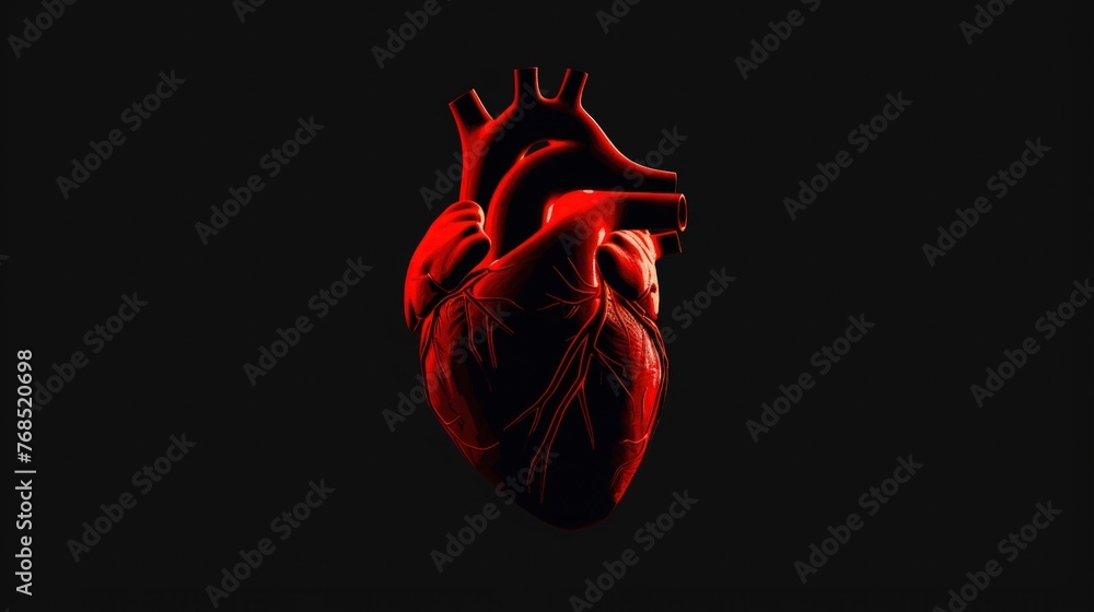 a red human heart silhouette against a black background. This powerful ...