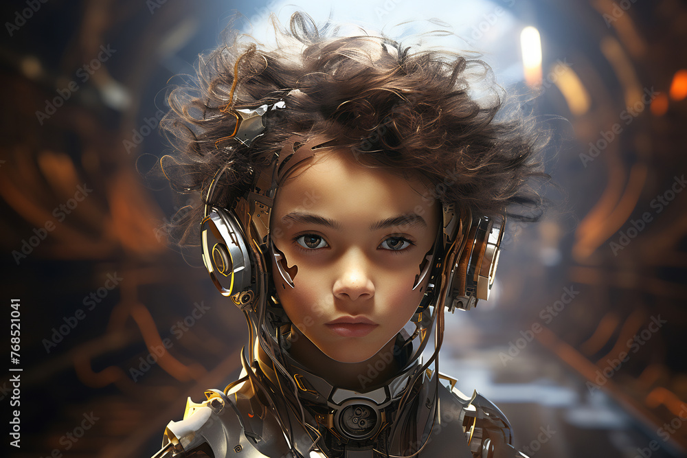 Futuristic Young Girl Wearing Silver Futuristic Attire with Advanced ...