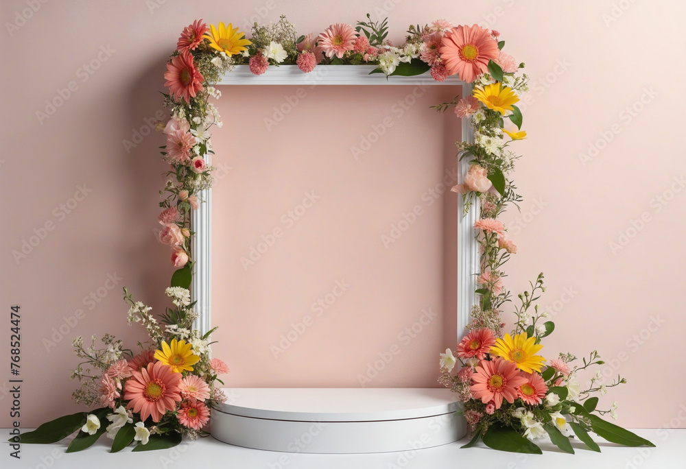 podium product display decorative with summer floral flower nature ...