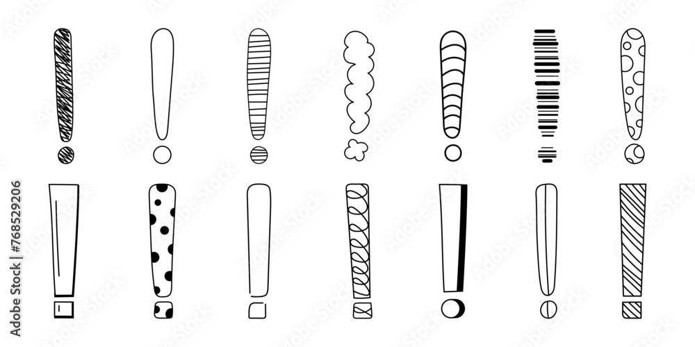 Doodle exclamation mark hand drawn sketch vector illustration set ...