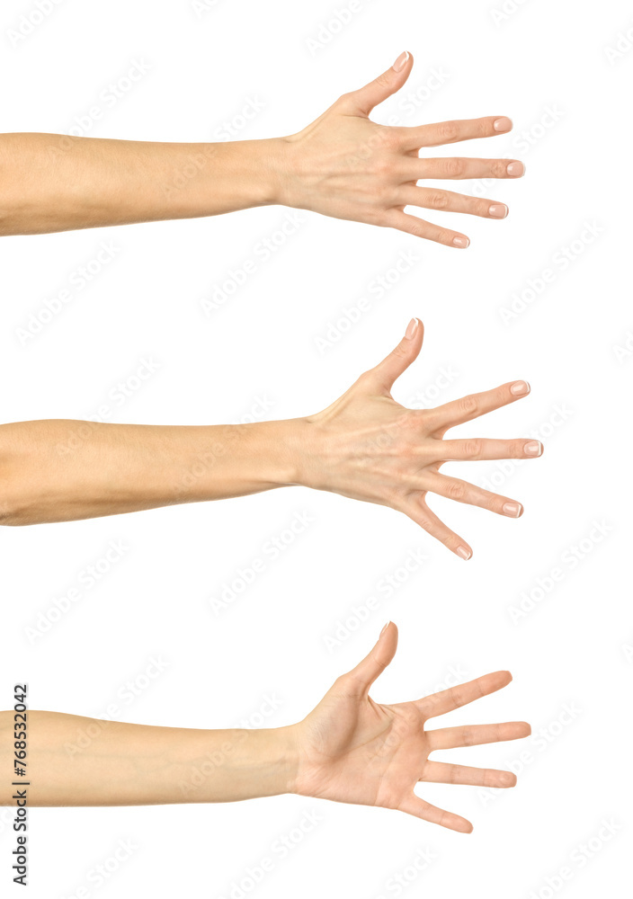 Open hand. Multiple images set of female caucasian hand with french ...