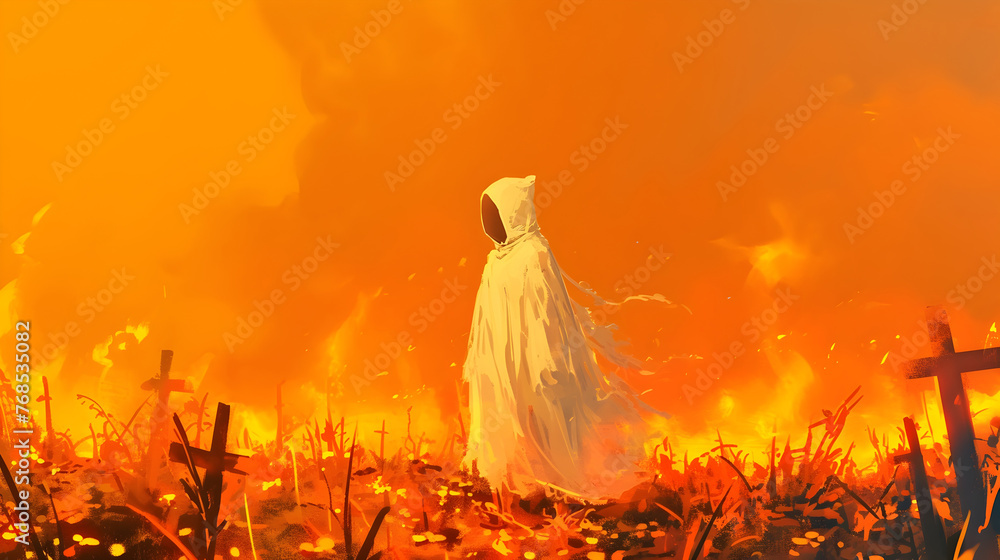 Ghostly Presence Amid Raging Flames - Surreal Digital Artwork Depicting ...