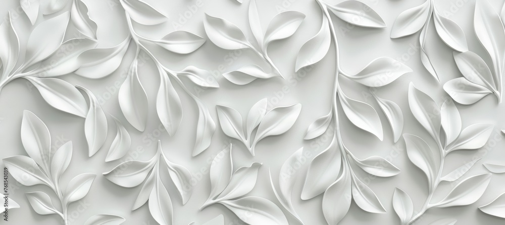 White background with embossed leaves pattern, seamless texture for ...