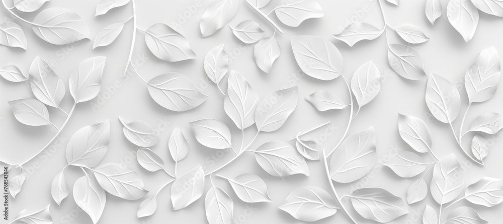 White background with embossed leaves pattern, seamless texture for ...