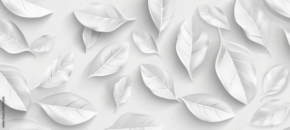 White background with embossed leaves pattern, seamless texture for ...