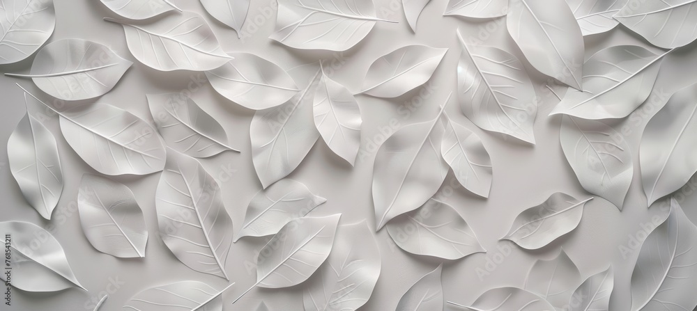 White background with embossed leaves pattern, seamless texture for ...