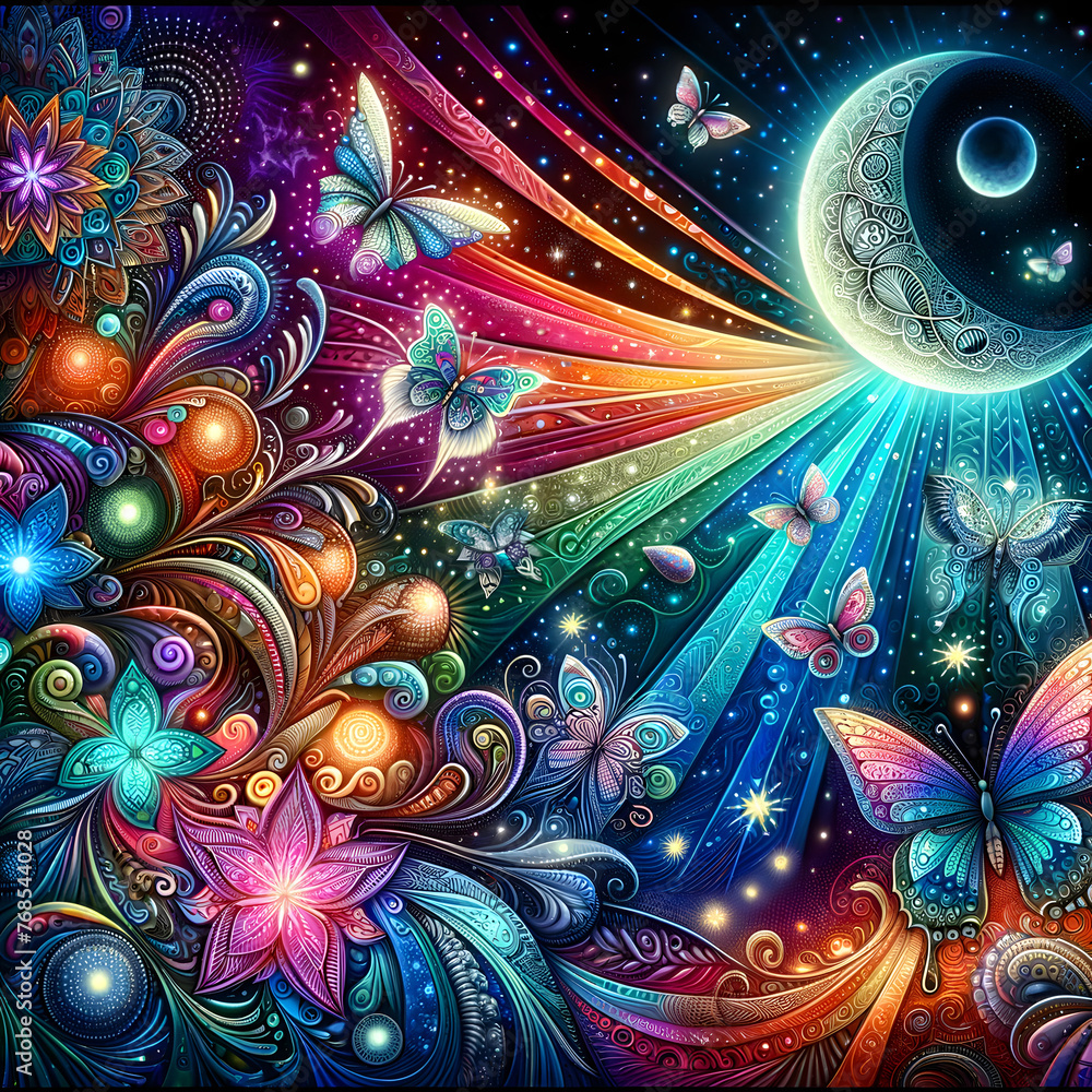 A mesmerizing scene featuring zentangle patterns, butterflies ...