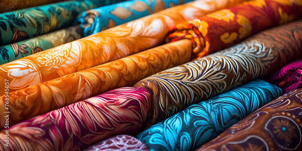 Traditional batik fabrics pile, Textile fabric store in Pakistan ...