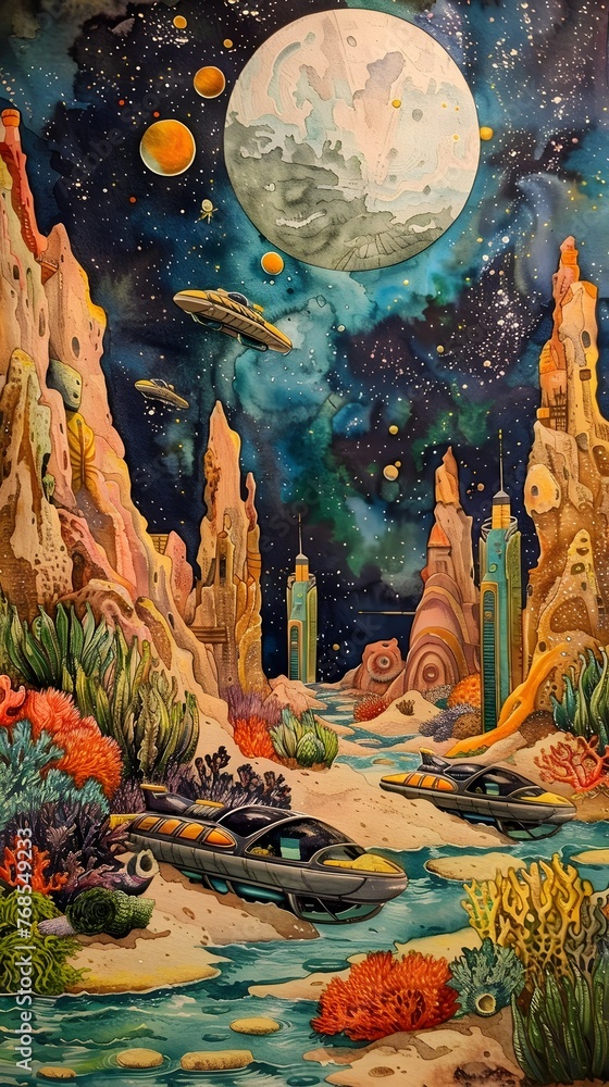 Imaginative Portrayal of Underwater Farming on an Alien Moon with ...