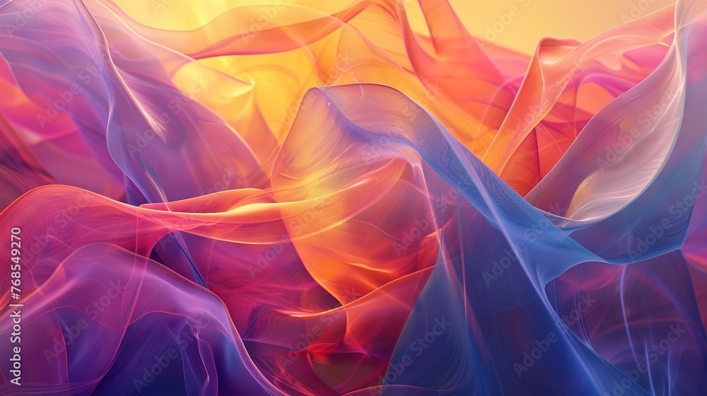 Layers of translucent shapes overlapping and blending, creating a sense of depth and mystery ...