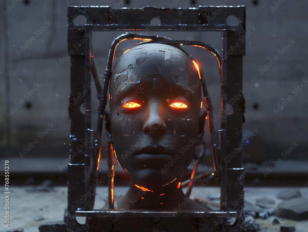 A surreal portrait of a head, lit by the eerie glow of a nuclear ...