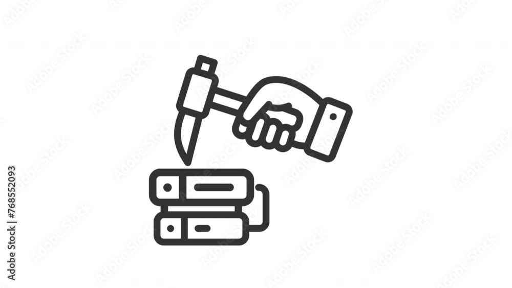 Animated data mining with illustration of a server connected and hammer ...