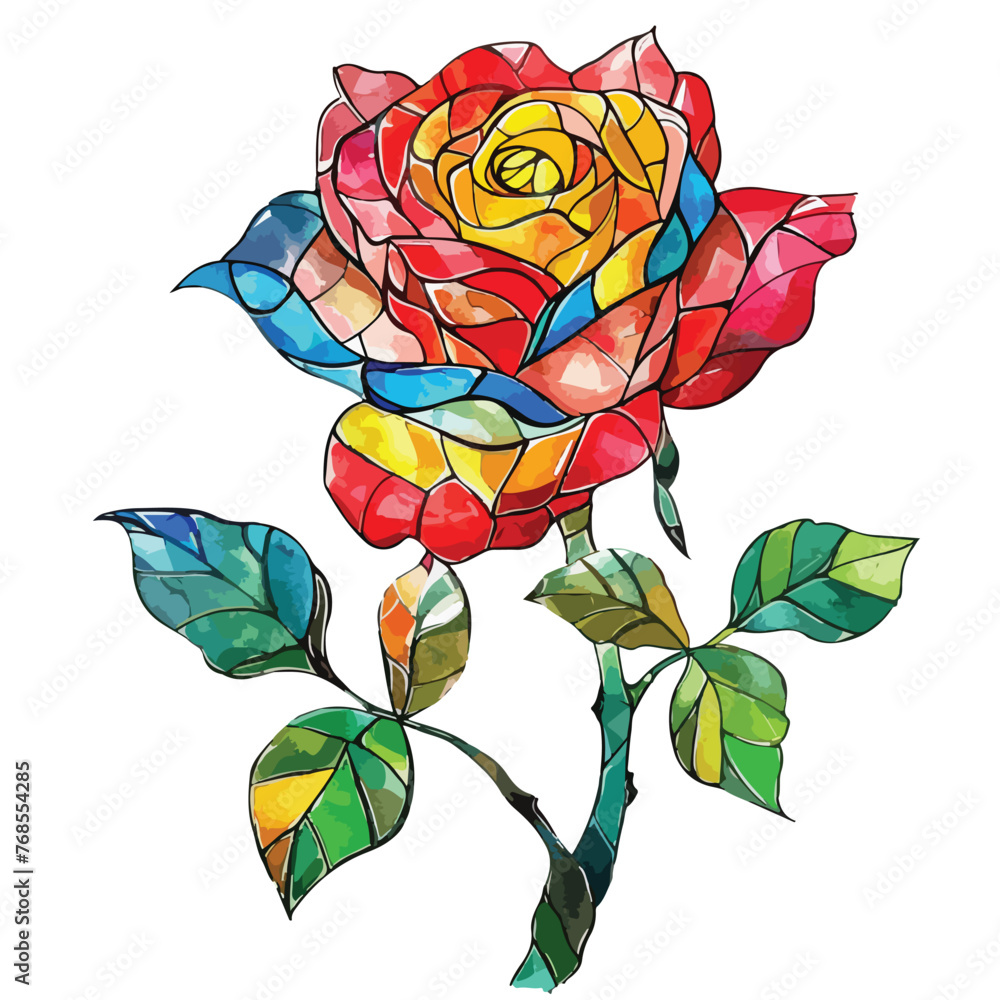 Stained Glass Rose Watercolor Clipart Mosaic Art Stai Stock Vector ...