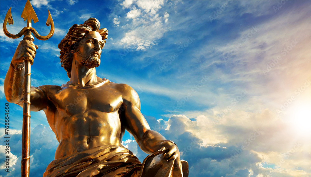 Ancient bronze statue of Neptune or Poseidon, Roman God of the sea and ...