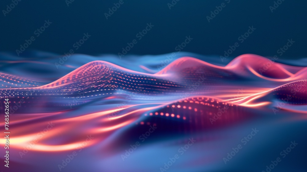 Side view of a gentle glow emanates from the 3D liquid display, its ...