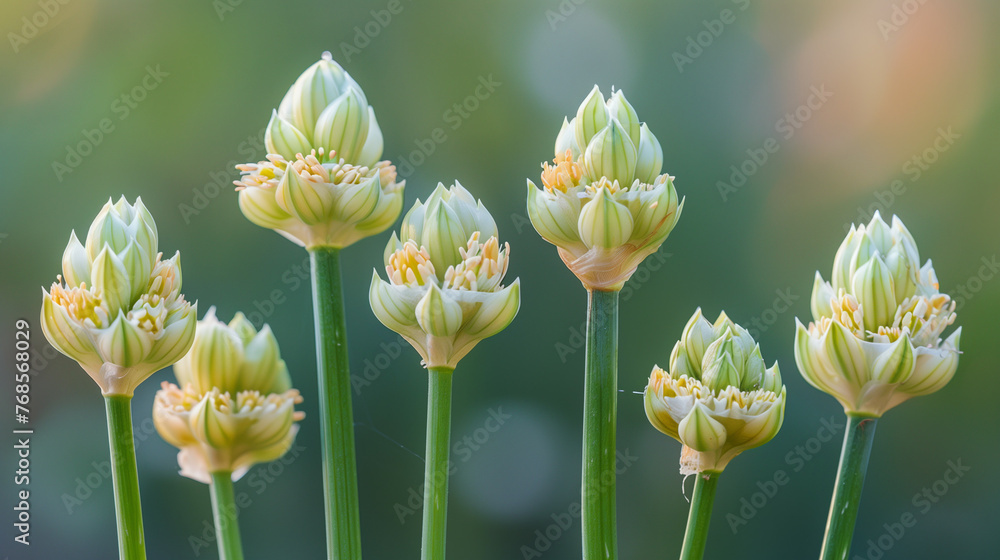 Blooming wild leek flowers in various stages of their life cycle Stock ...