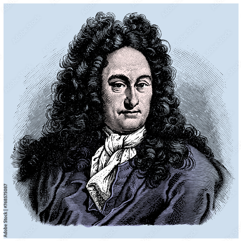 vector colored old engraving of famous german mathematician ...