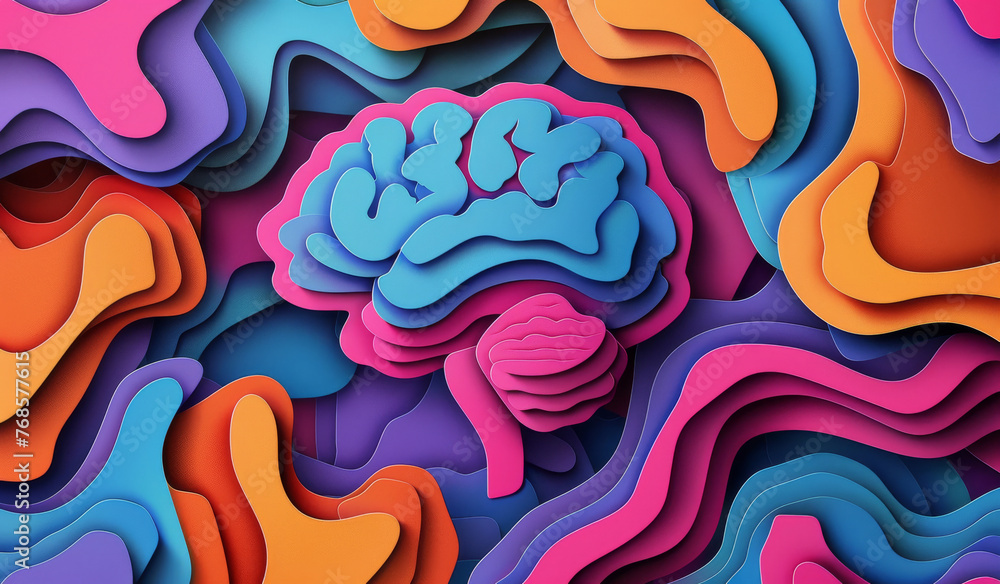 Abstract, brain and creative design in the style of paper for backdrop ...