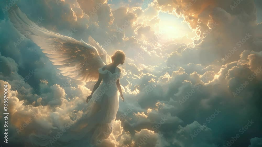 Vidéo Stock Guardian angel in the clouds of heaven. Spiritual ...