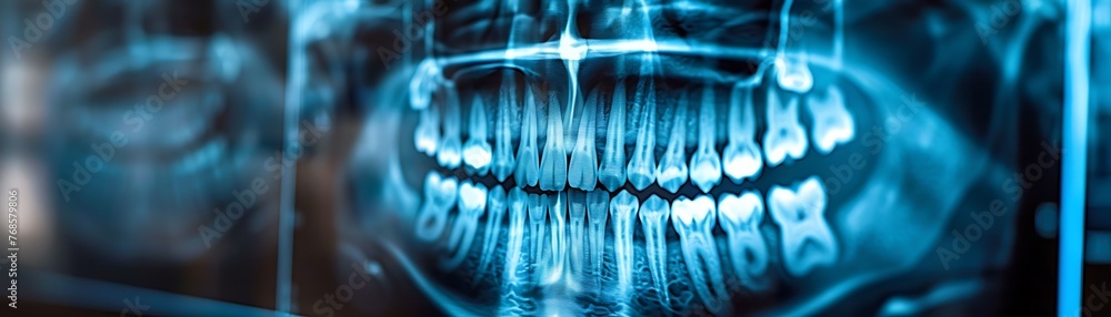 Macro shot of a dental x ray on a monitor revealing the intricate ...