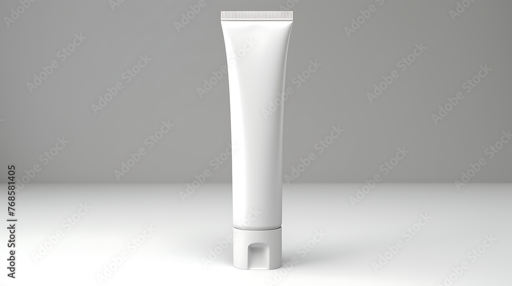 Blank white toothpaste tube standing upright, space for text or logo ...
