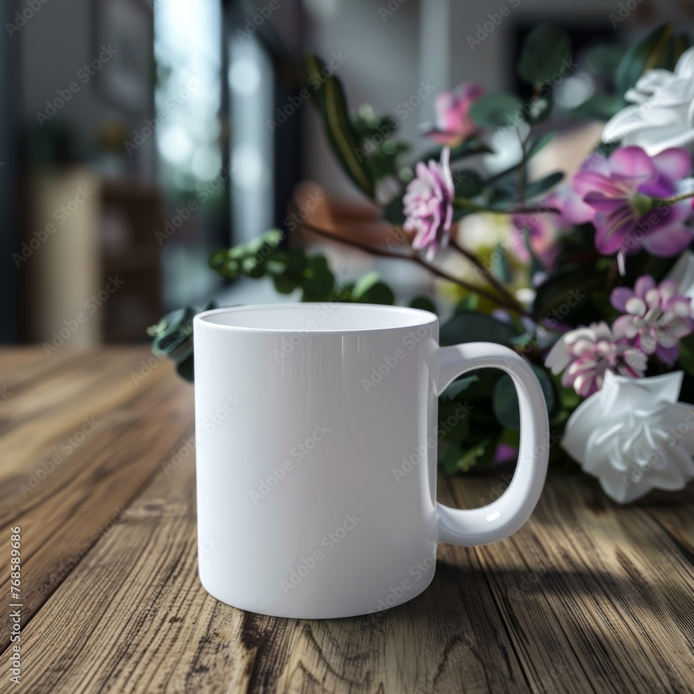 White Mug Mockup - Easter or Spring theme. Blank white mug next to ...