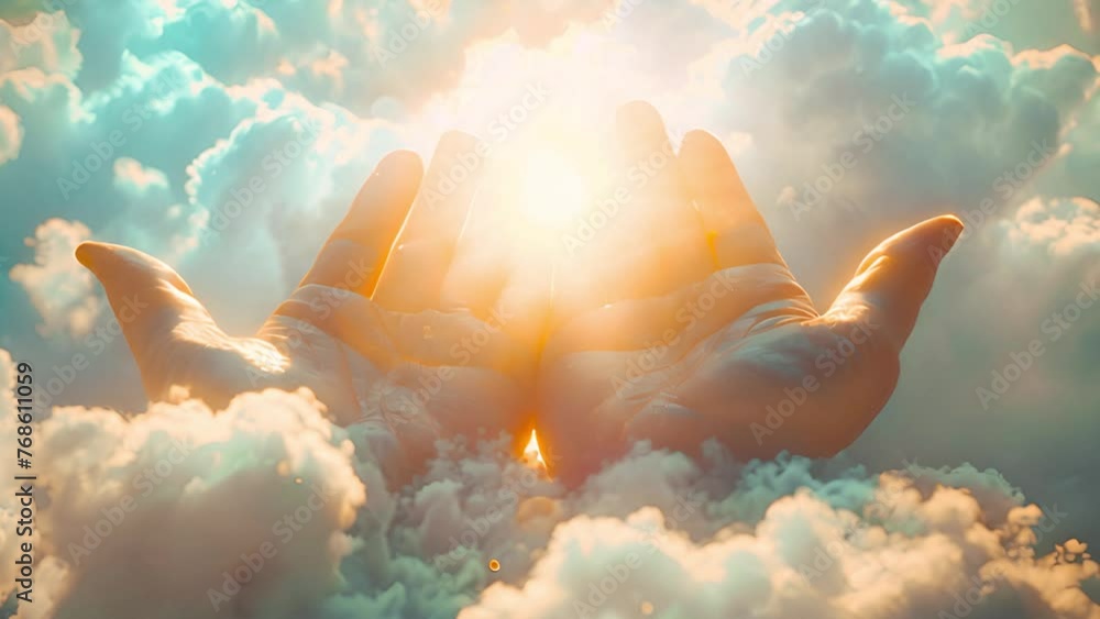 Vidéo Stock Hands of god or Jesus Christ in the clouds. Human hands ...