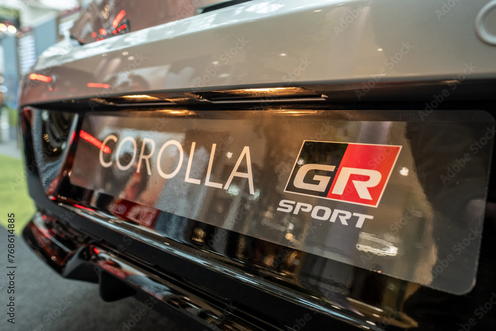 LONDON- New Toyota Corolla GR Sport car on showroom display. Toyotas ...
