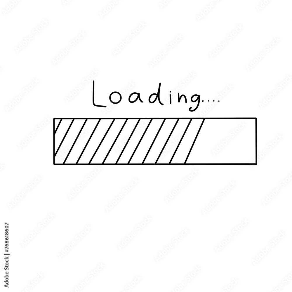 A black loading bar with white stripes is shown on a white background ...