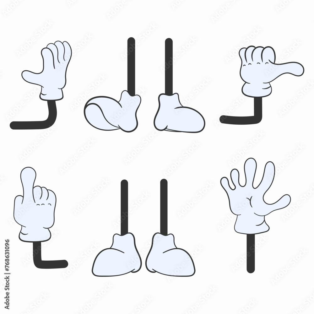 Cartoon gloved arm on white background in hand drawn style. Comic hands ...