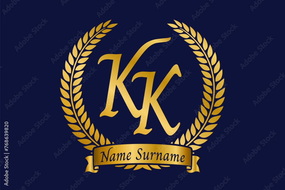 Initial letter K and K, KK monogram logo design with laurel wreath ...