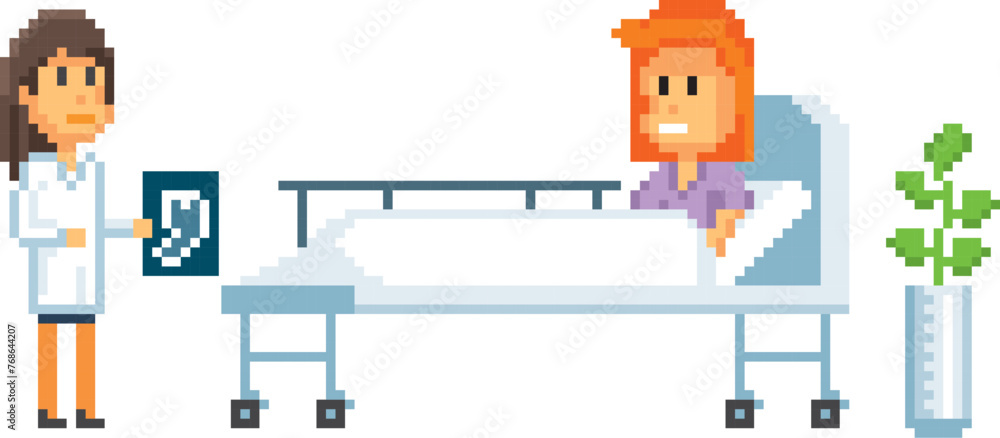 Doctor and patient. 8-bit sprite. isolated vector illustration. Design ...