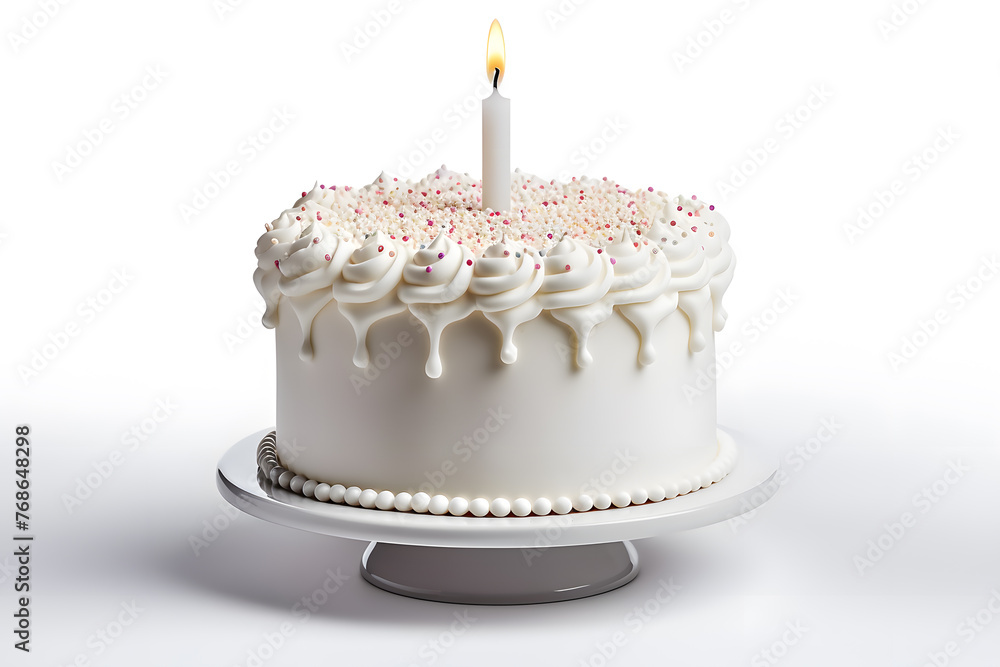 Side view white birthday cake with white whipped cream mock up isolated ...