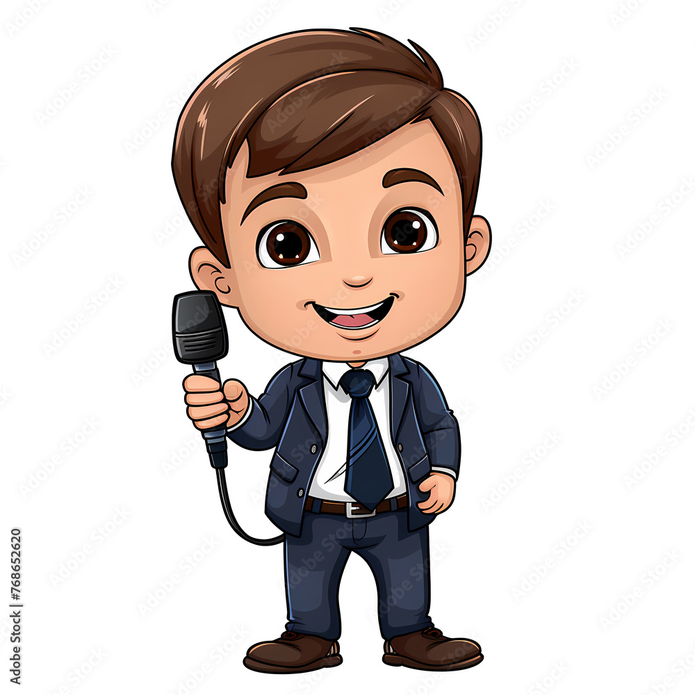 Cute boy news reporter cartoon mascot character illustration Stock ...