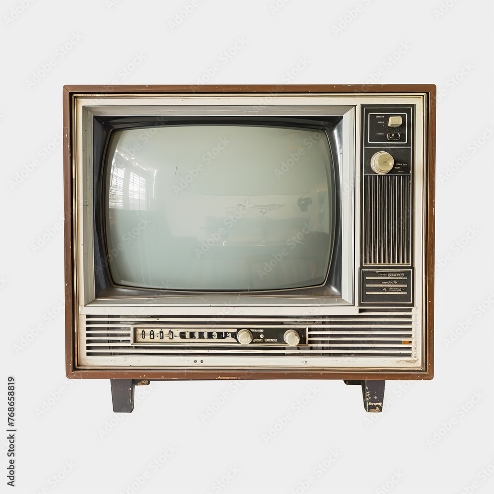Vintage television isolated on white background, old, classic, retro ...