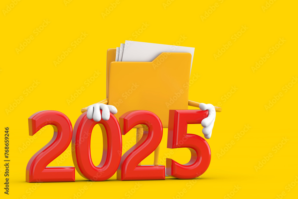 Folder Icon Cartoon Person Character Mascot with Red 2025 New Year Sign ...