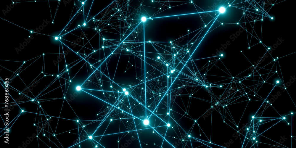 Plexus network in blue. Abstract polygon, science, connections, wire ...