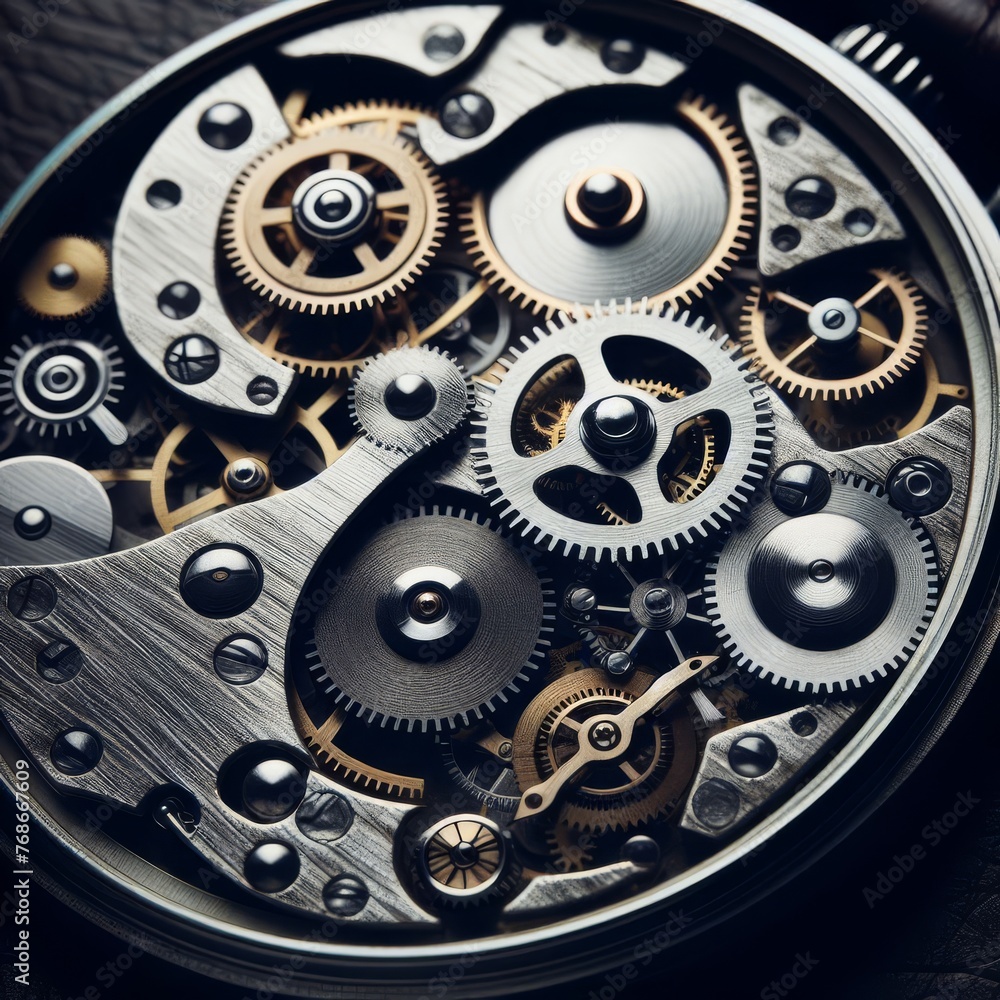 A macro shot reveals the precision and elegance of a watch mechanism ...