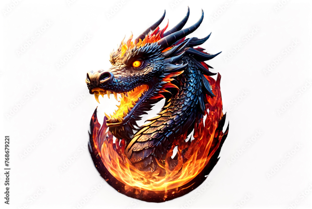 Logotype of fire chinese dragon head with flame fire, colorful image ...